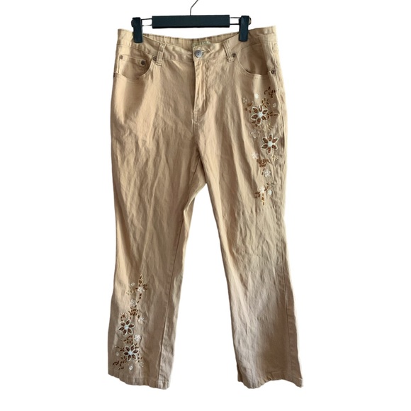 yoni-jay | Jeans | Yonijay Cream Beige Tan Floral Beaded Embroidered ...